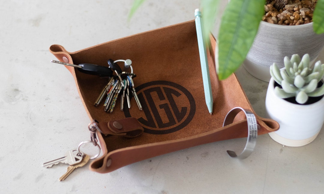 Premium Personalized Valet Tray for Men Monogrammed Leather Catchall ...