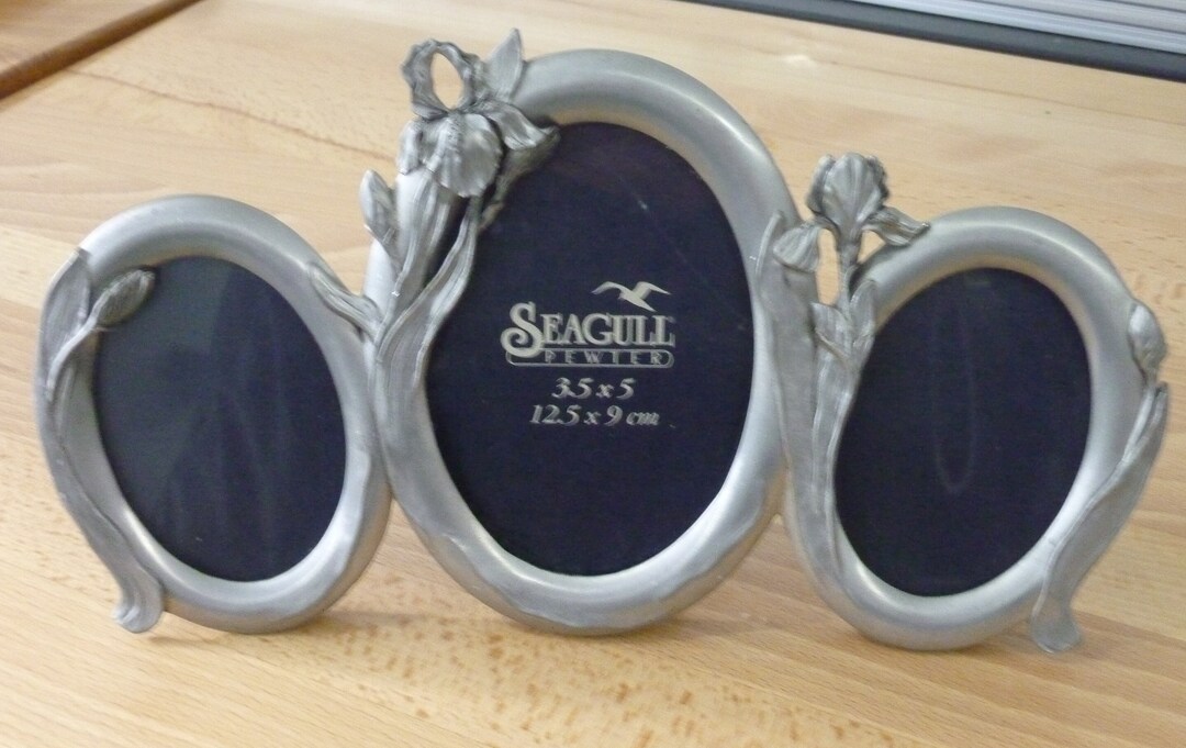 Vintage Pewter Tri Frame - 1993 Seagull Pewter Oval Frames - 2 4" X 3 ...
