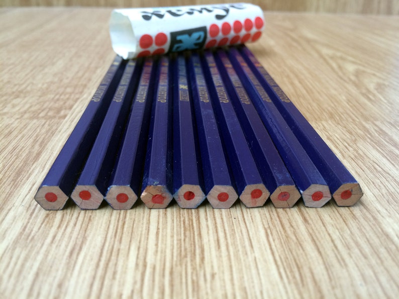 Vintage Pencils Set of 10 Wooden Pencils Blue Pencils Red Pencils Old ...