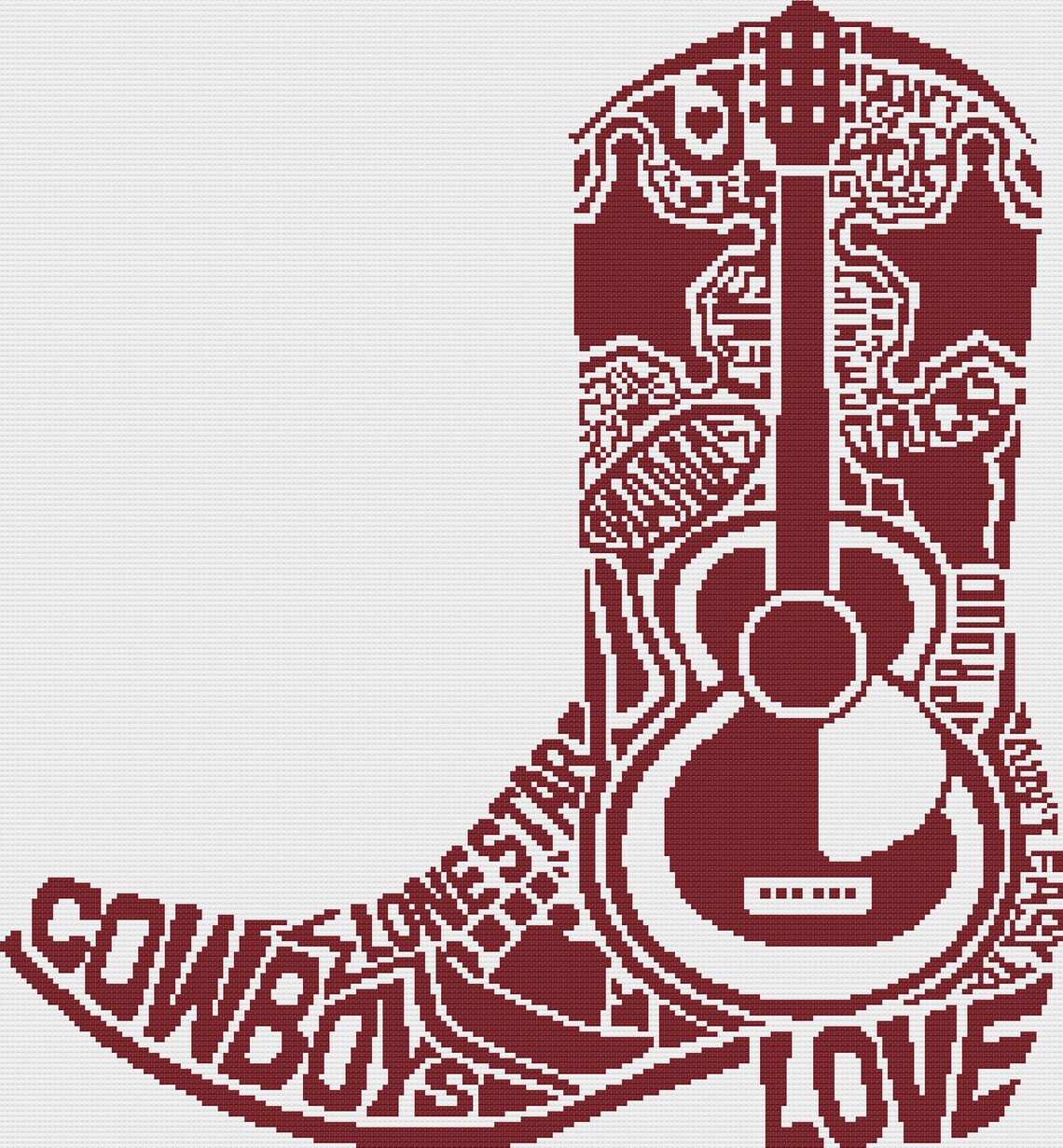 Cowboy Boot and Guitar Graph Afghan Crochet Pattern Boot - Etsy