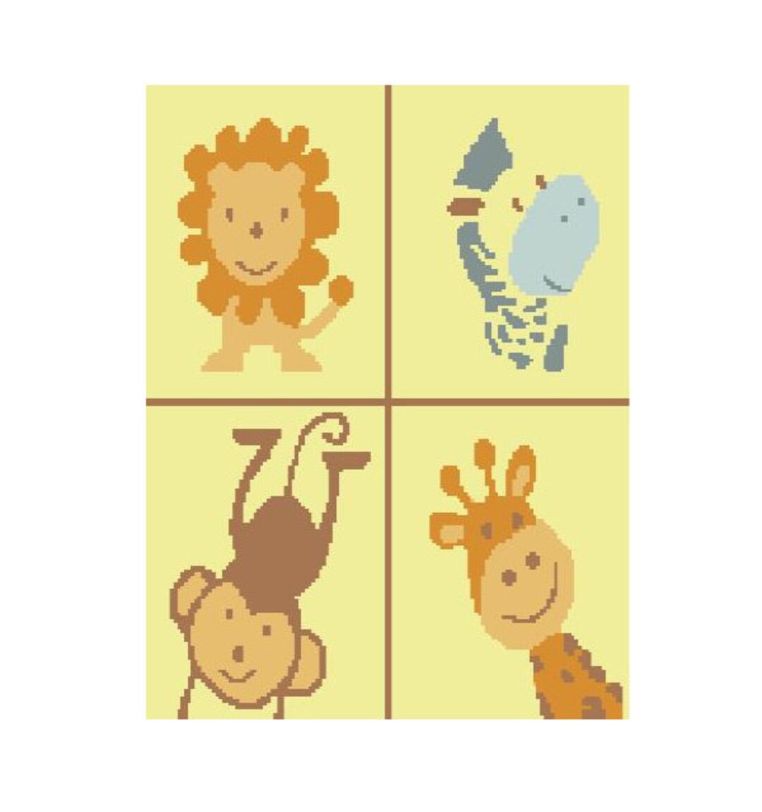 Monkey Giraffe Lion Zebra Graphgan Zoo Animals Graph Afghan Crochet ...