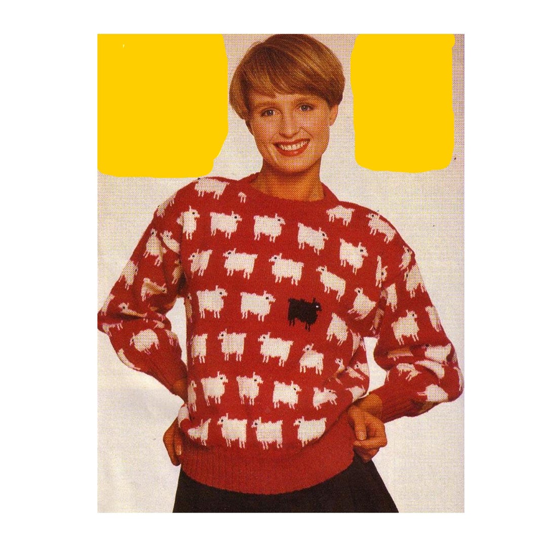 Black Sheep and White Sheep Sweater Knitting Pattern Vintage Sweater ...