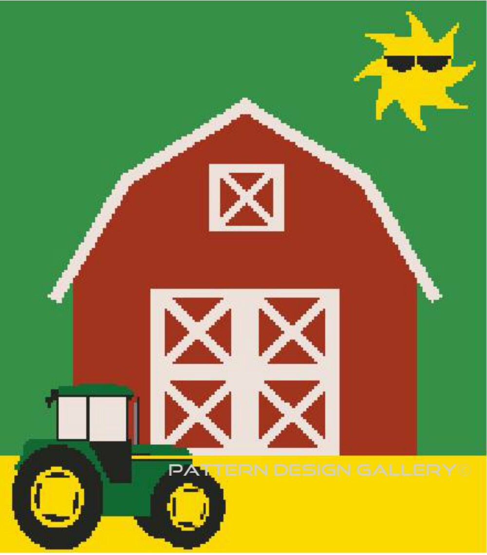 Tractor on the Farm Afghan Graph Crochet Pattern Tractor Barn Sun ...