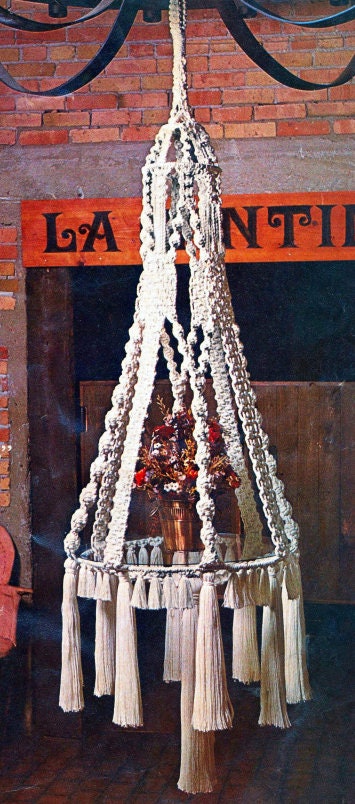 Vintage Macrame Hanging Table Pattern 7 Feet Tall Table With Tassels ...