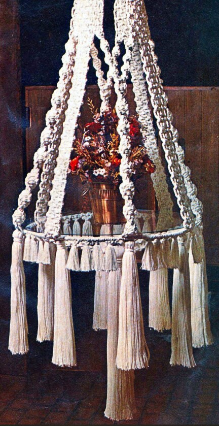 Vintage Macrame Hanging Table Pattern 7 Feet Tall Table With Tassels ...