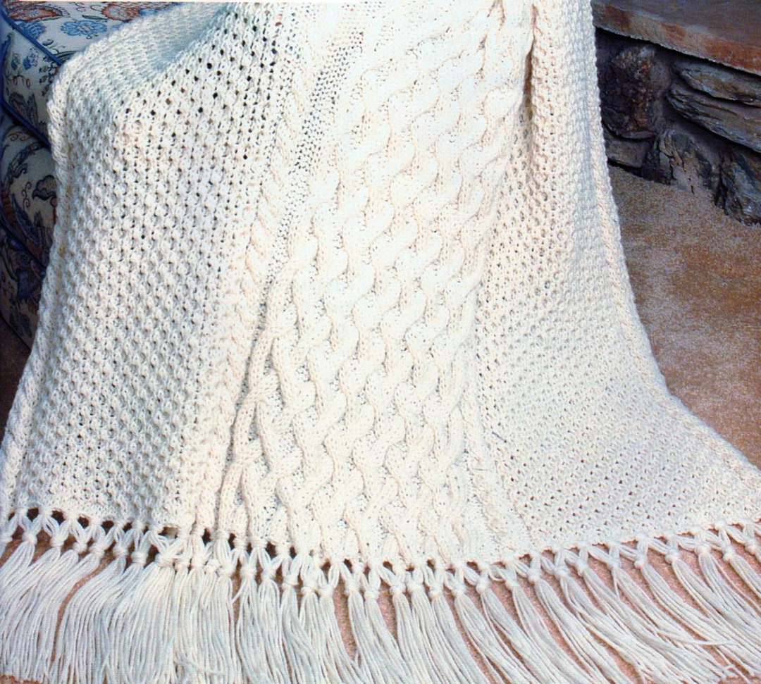Aran Cable Lattice Afghan Knitting Pattern Cable Fringe Aran Afghan ...