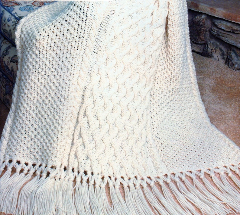 Aran Cable Lattice Afghan Knitting Pattern Cable Fringe Aran - Etsy