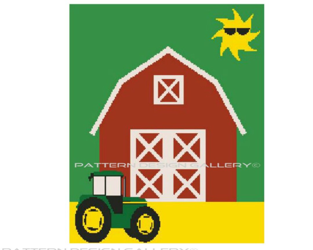 Tractor on the Farm Afghan Graph Crochet Pattern Tractor Barn Sun ...