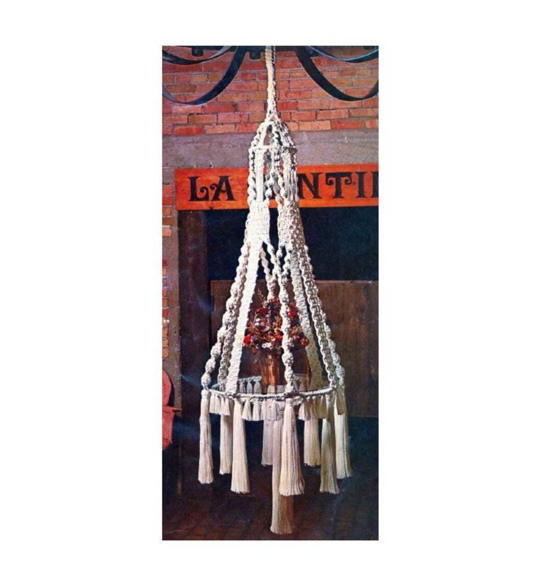Vintage Macrame Hanging Table Pattern 7 Feet Tall Table With Tassels ...