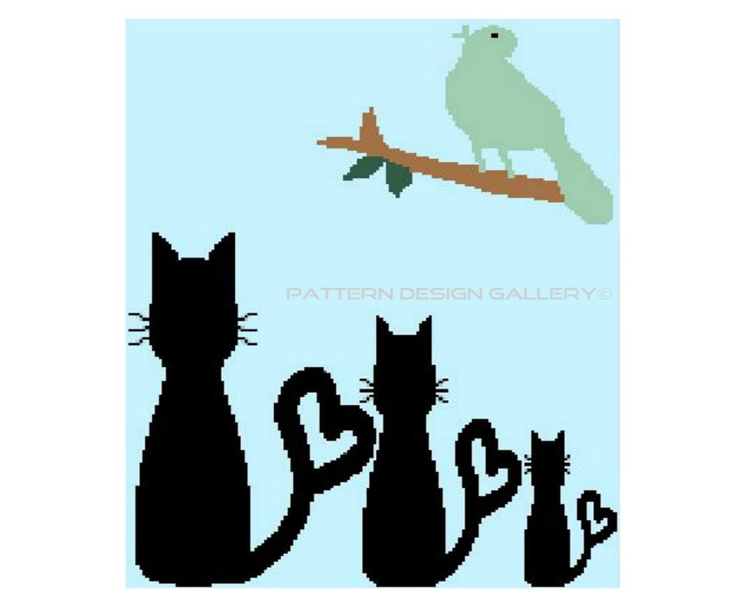Cat Family Graph Afghan Crochet Pattern Cats Heart Bird Graphgan Afghan ...