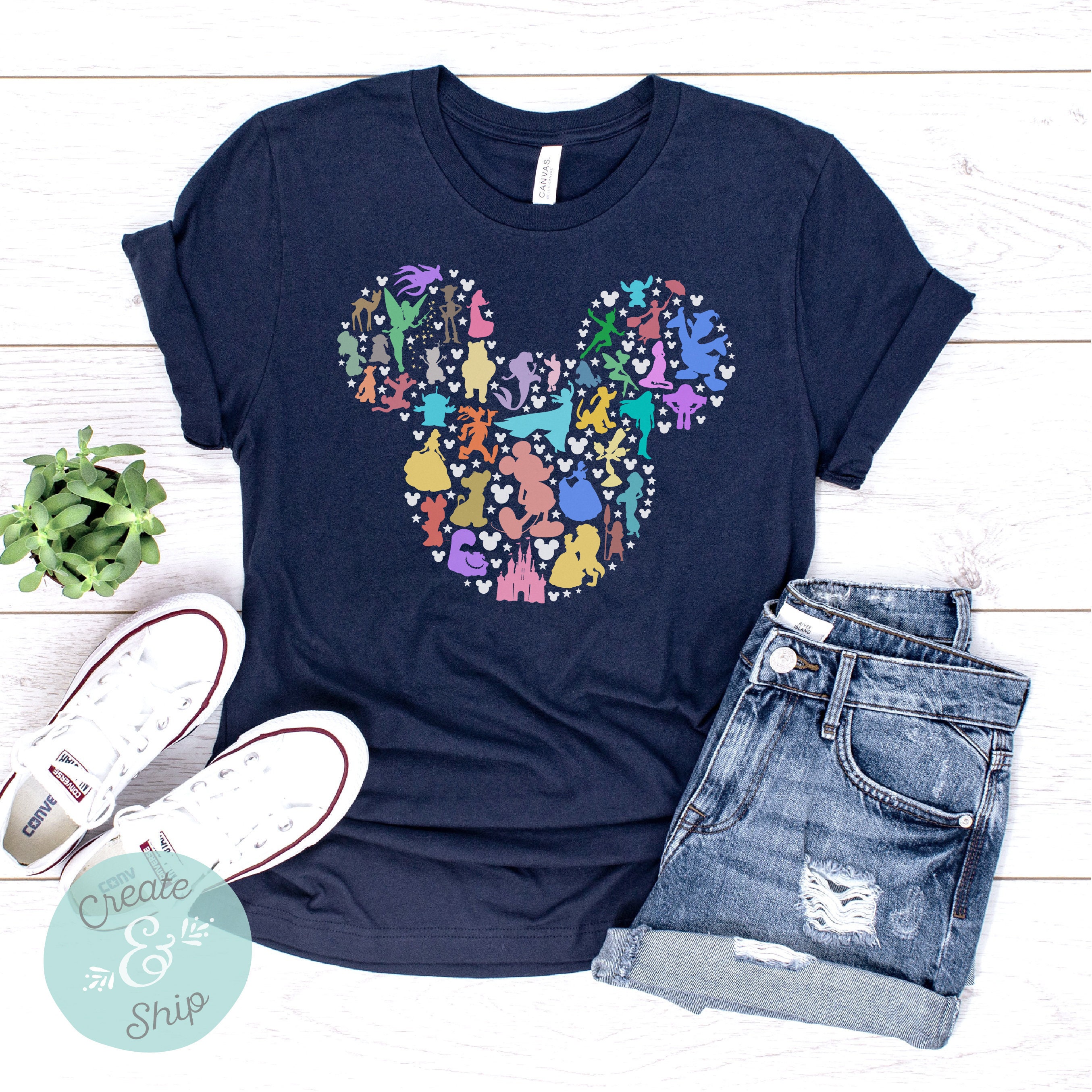 NEW Disney Characters Mickey Head Cute Colorful Disney Shirt | Etsy
