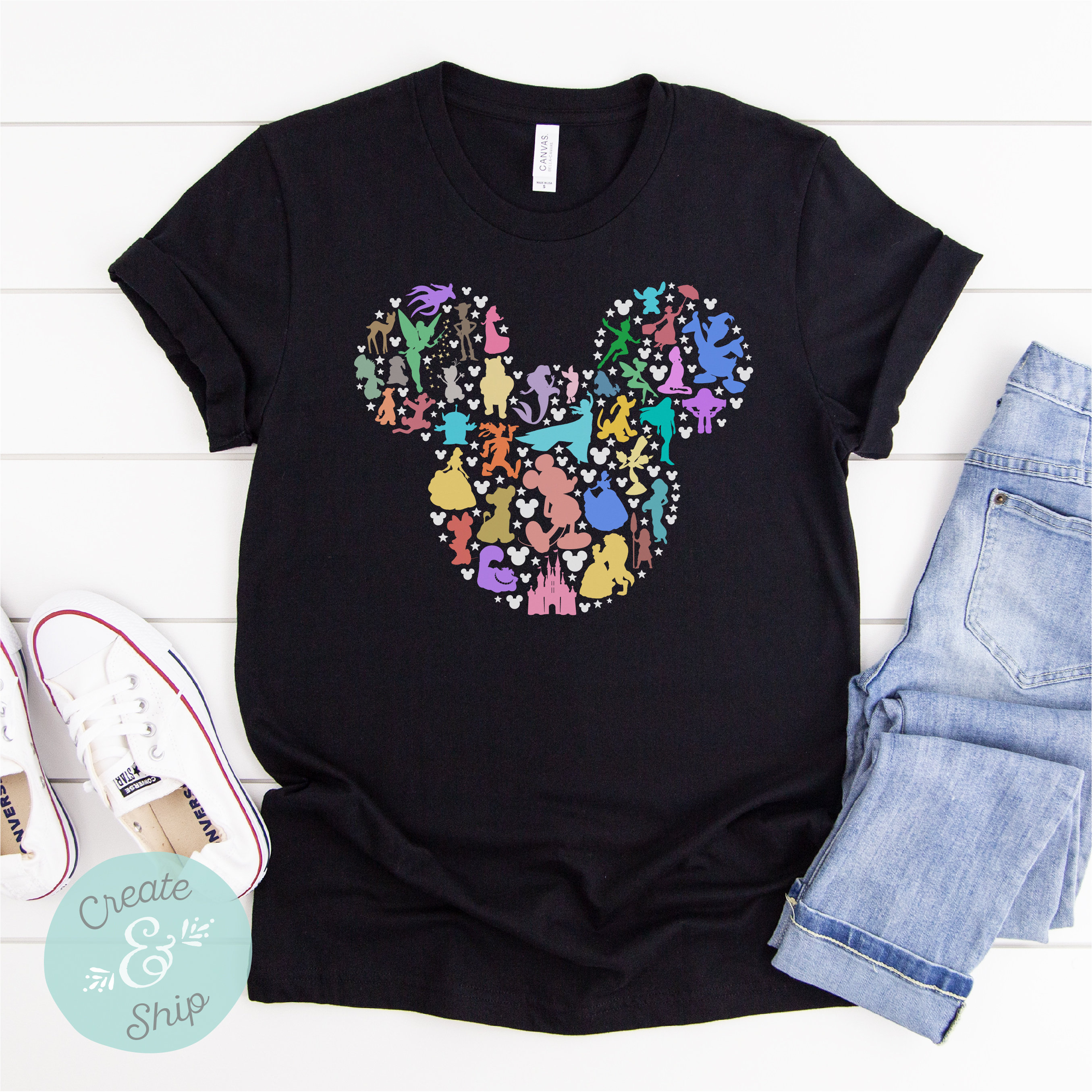 NEW Disney Characters Mickey Head Cute Colorful Disney Shirt | Etsy