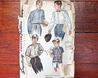 1940s Simplicity 2543 Vintage Sewing Pattern Boys Casual Shirt, Dress ...