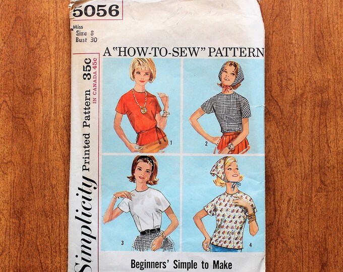 Simplicity 5056 - Blouse - Scarf - How to Sew - Simple to Make - 60s ...
