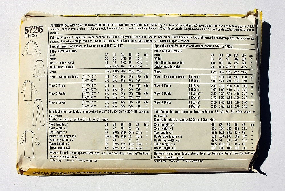 Simplicity 5726 Draped Dress 80s Vintage Sewing Pattern - Etsy