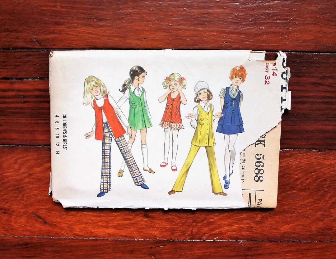 Butterick 5688 Vestido de niñas chaleco bell bottoms UNCUT 60s Vintage ...