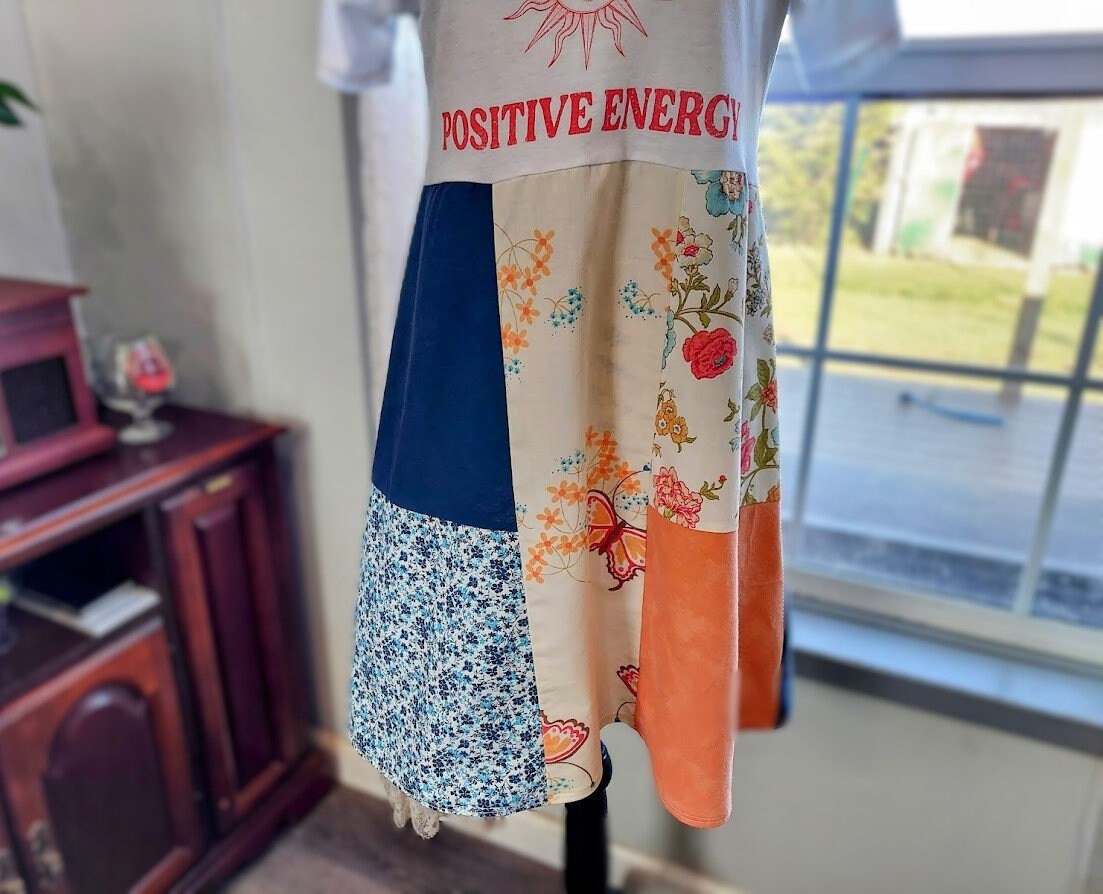 Upcycled Tee Dress - Positive Energy - Floral Cotton - Butterfly ...