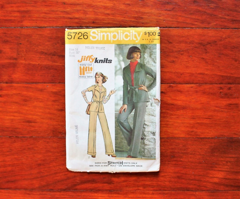 Simplicity 5726 Jacket Wide Leg Pants Stretch Knits 70s Vintage Sewing ...