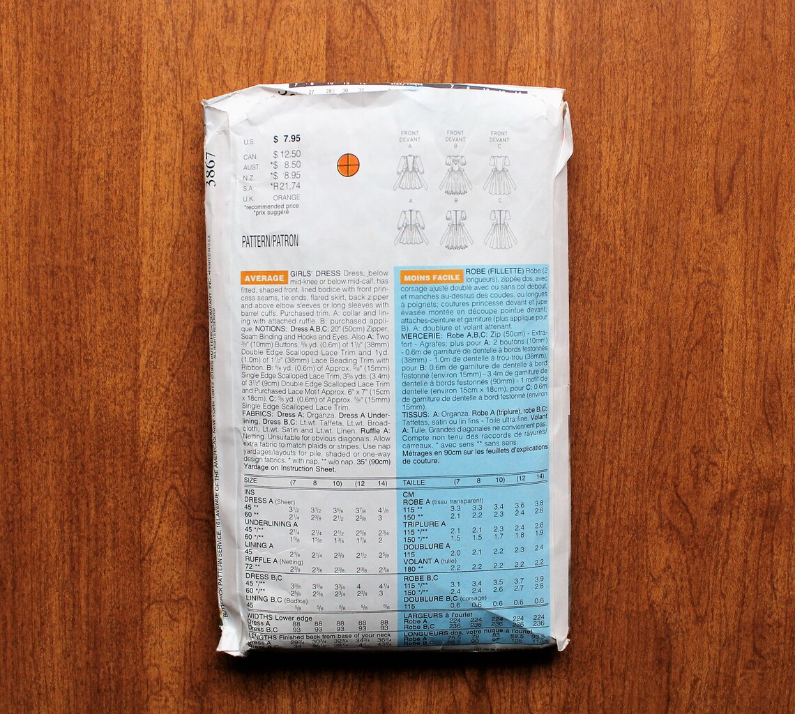 Butterick 3867 Princess Seam Dress Girls Dress Party 90s Vintage Sewing ...