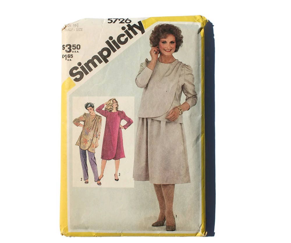 Simplicity 5726 Draped Dress 80s Vintage Sewing Pattern - Etsy
