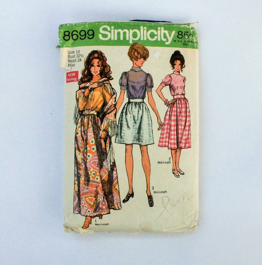 Simplicity 8699 - Maxi Skirt - Shawl - 70s Vintage Sewing Pattern - Etsy