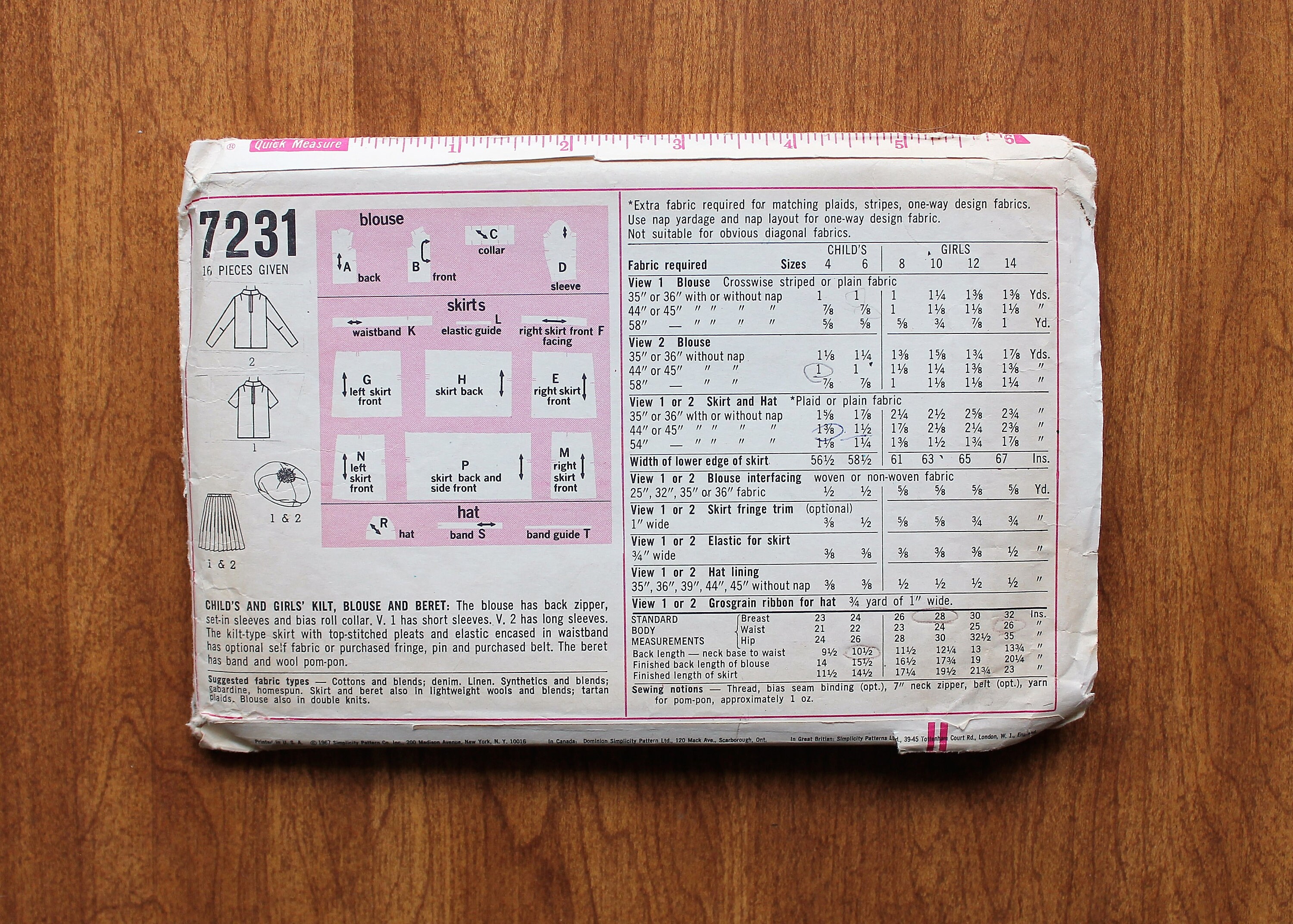 Simplicity 7231 Girls Mock Turtleneck Kilt Beret 60s Vintage Sewing ...