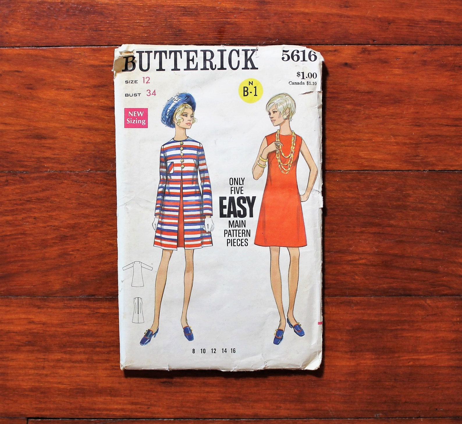 Butterick 5616 A Line Dress Coat Mod UNCUT 60s Vintage Sewing Pattern ...