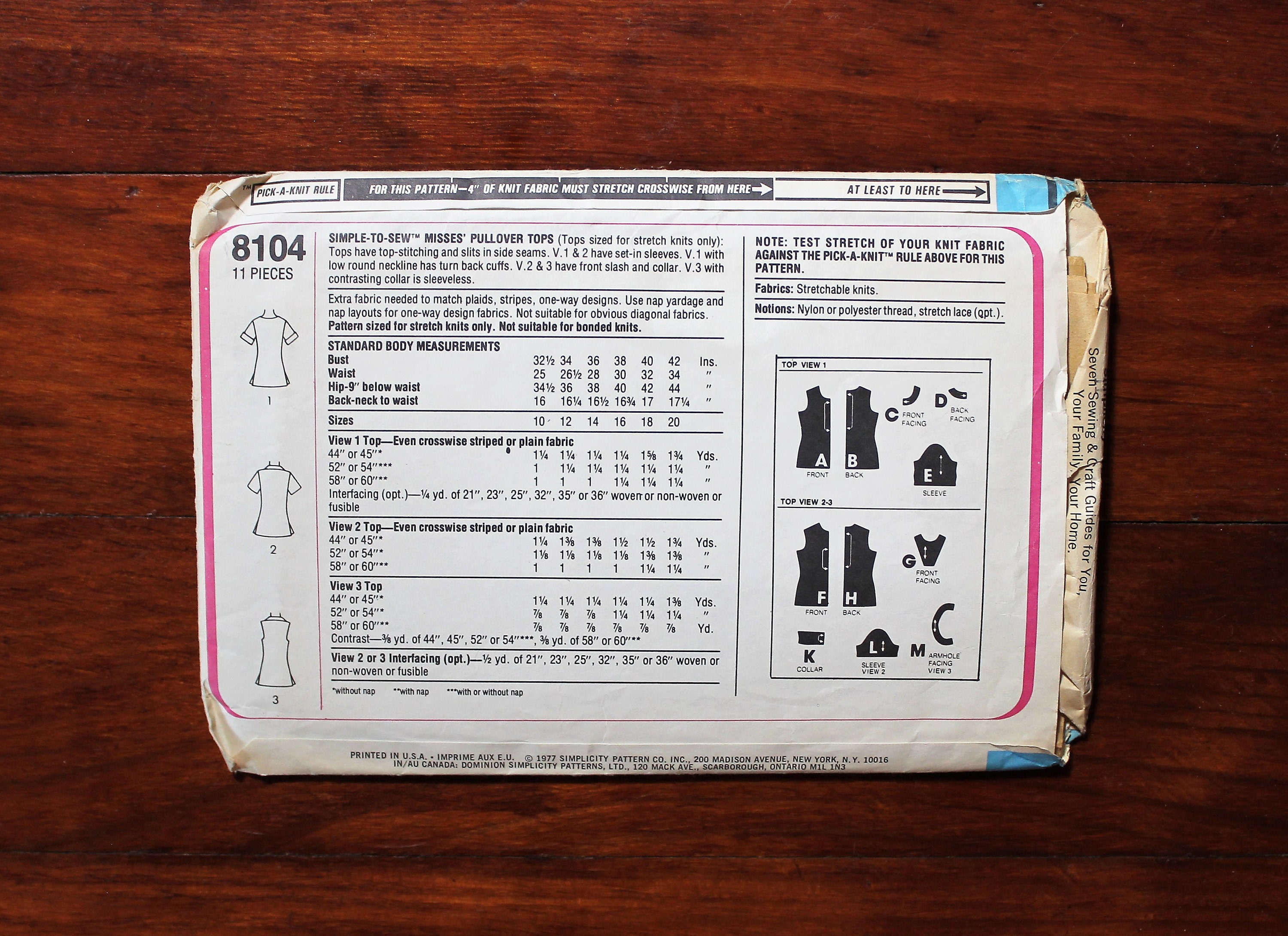 Simplicity 8104 - Knit Top - Pullover - Simple to Sew - 70s Vintage ...