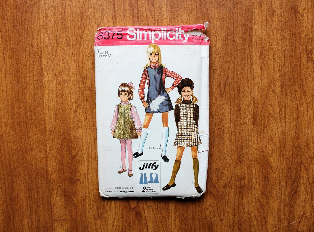 Simplicity 8375 Girls Jumper Shortall Easy Sew 60s Vintage Sewing ...