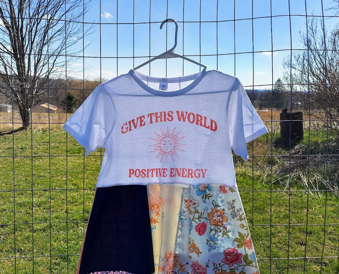 Upcycled Tee Dress - Positive Energy - Floral Cotton - Butterfly ...