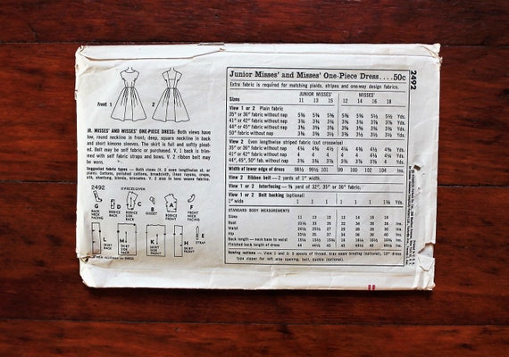 Full Skirt Simplicity 2492 Dress Backless 50s Vintage Sewing Pattern ...