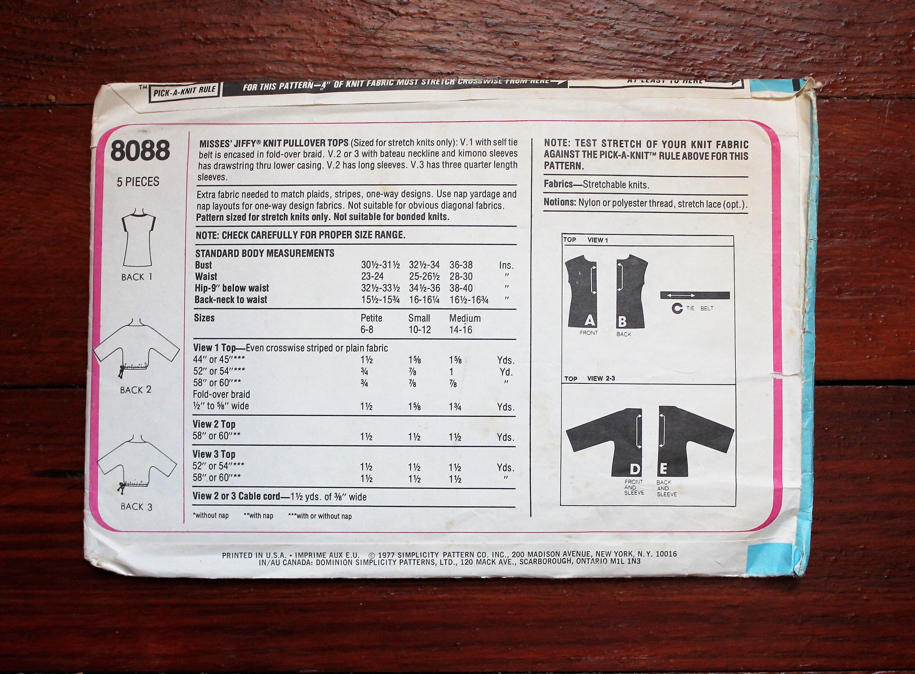 Simplicity 8088 Knit Pullover Top 70s Vintage Sewing Pattern - Etsy
