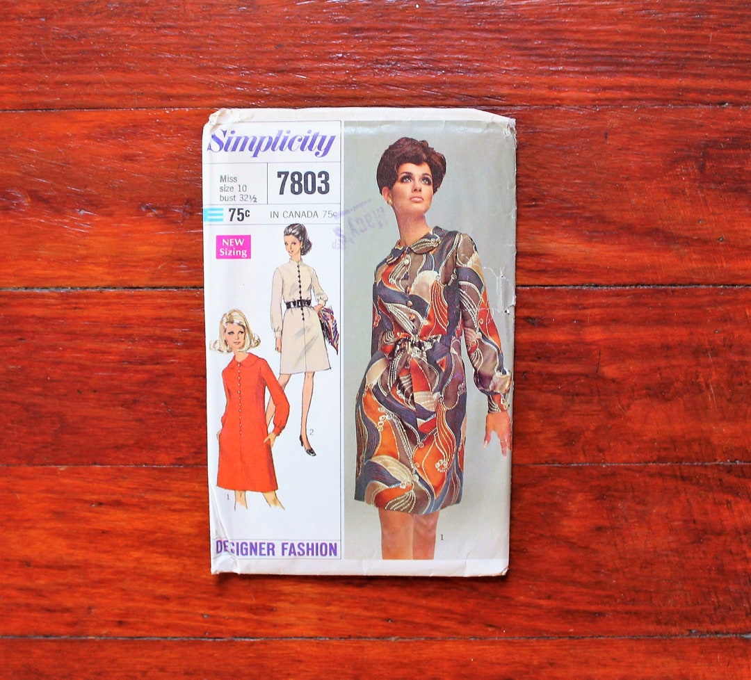 Simplicity 7803 - Mod Dress - Button up - Peter Pan Collar - 60s ...