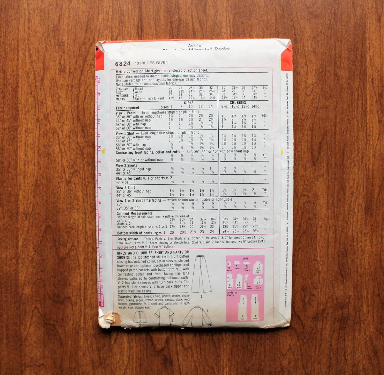 Simplicity 6824 Girls Shorts Wide Leg Pants Shirt UNCUT 70s Vintage ...