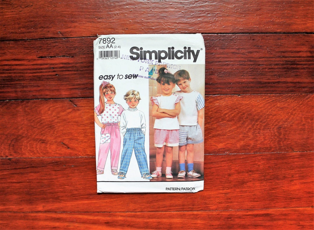 Simplicity 7892 Childs Shorts Pants Tops UNCUT Easy to Sew 90s Vintage ...
