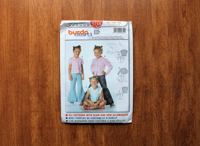 Burda 9744 Girls Blouse Peter Pan Collar Sewing Pattern - Etsy