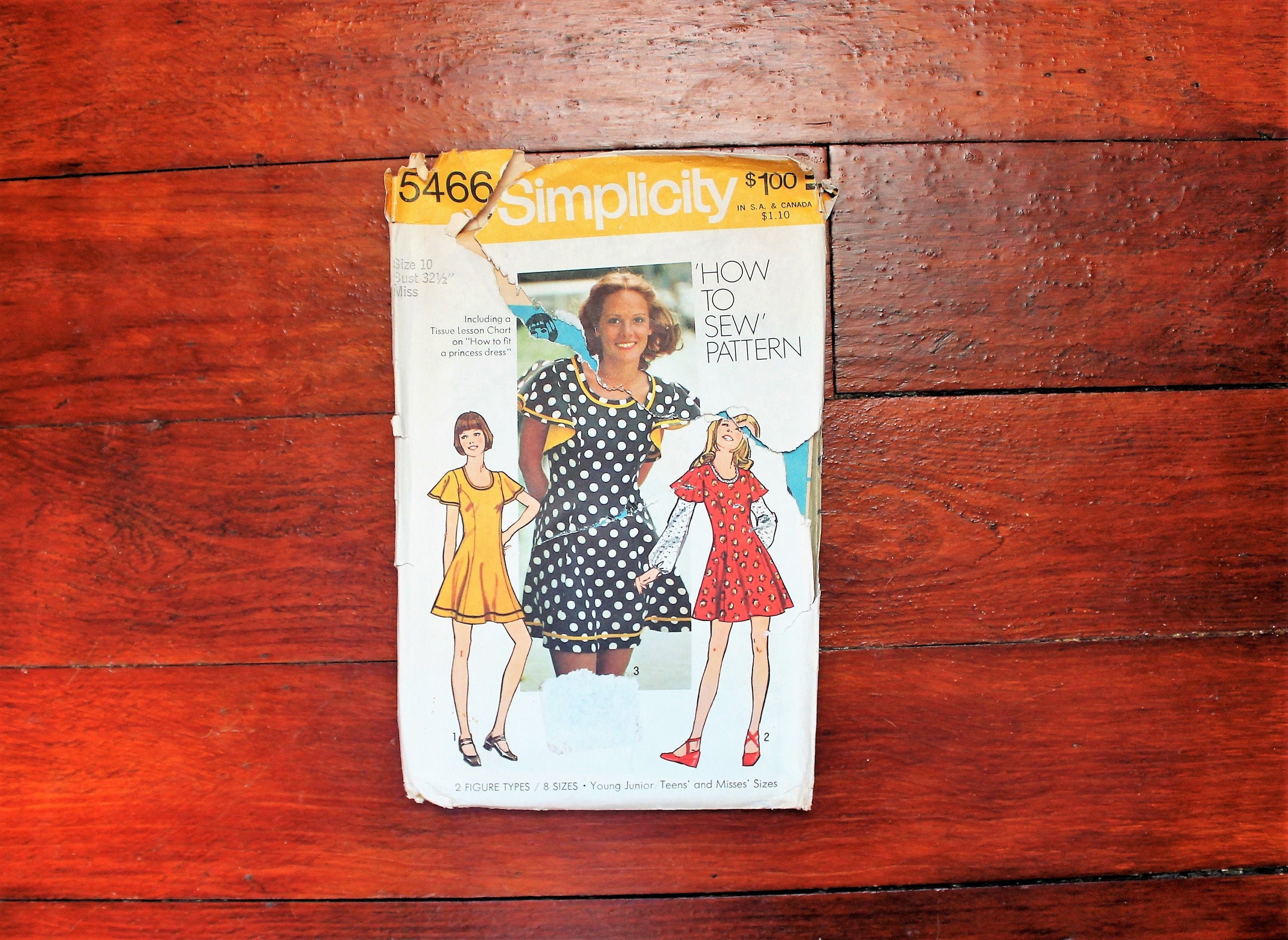 Simplicity 5466 - Fitted Dress - Flutter Sleeves - Simple to Sew - 70s ...