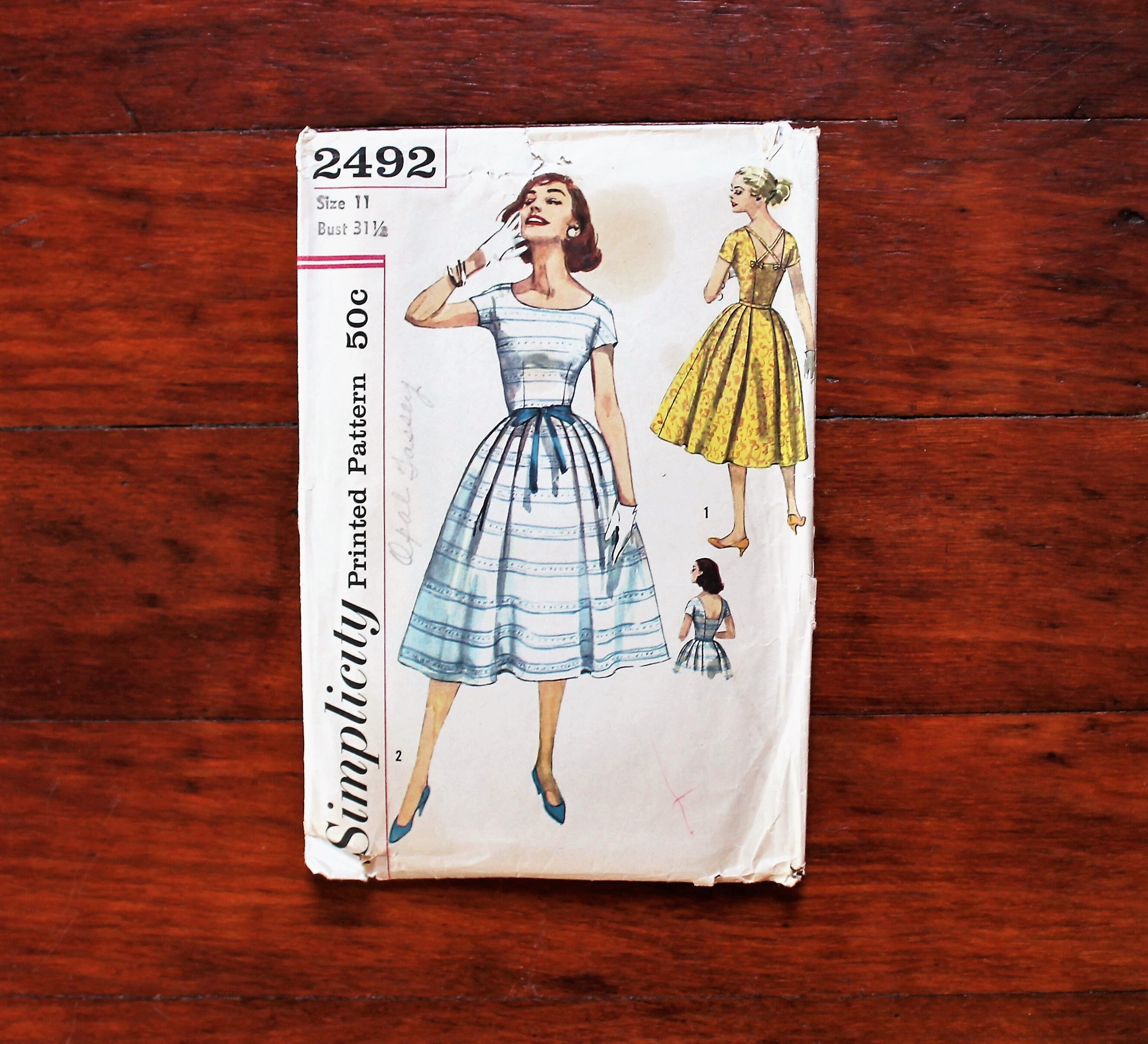 Full Skirt Simplicity 2492 Dress Backless 50s Vintage Sewing Pattern ...