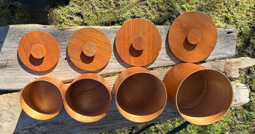 Mid Century Wood Lidded Nesting Storage Canister & Inserts 4pc Set - Etsy