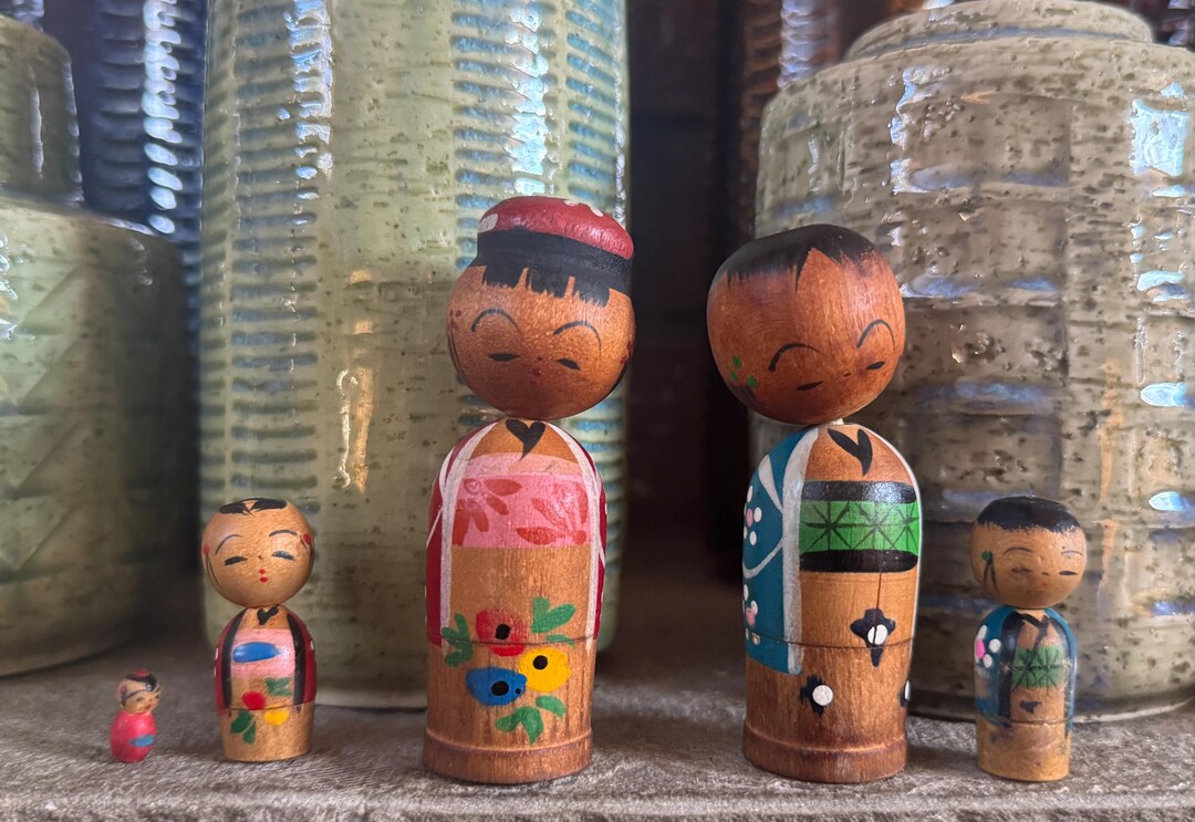 Vintage Nesting Japan Kokeshi Kimono Dolls Japandi - Etsy