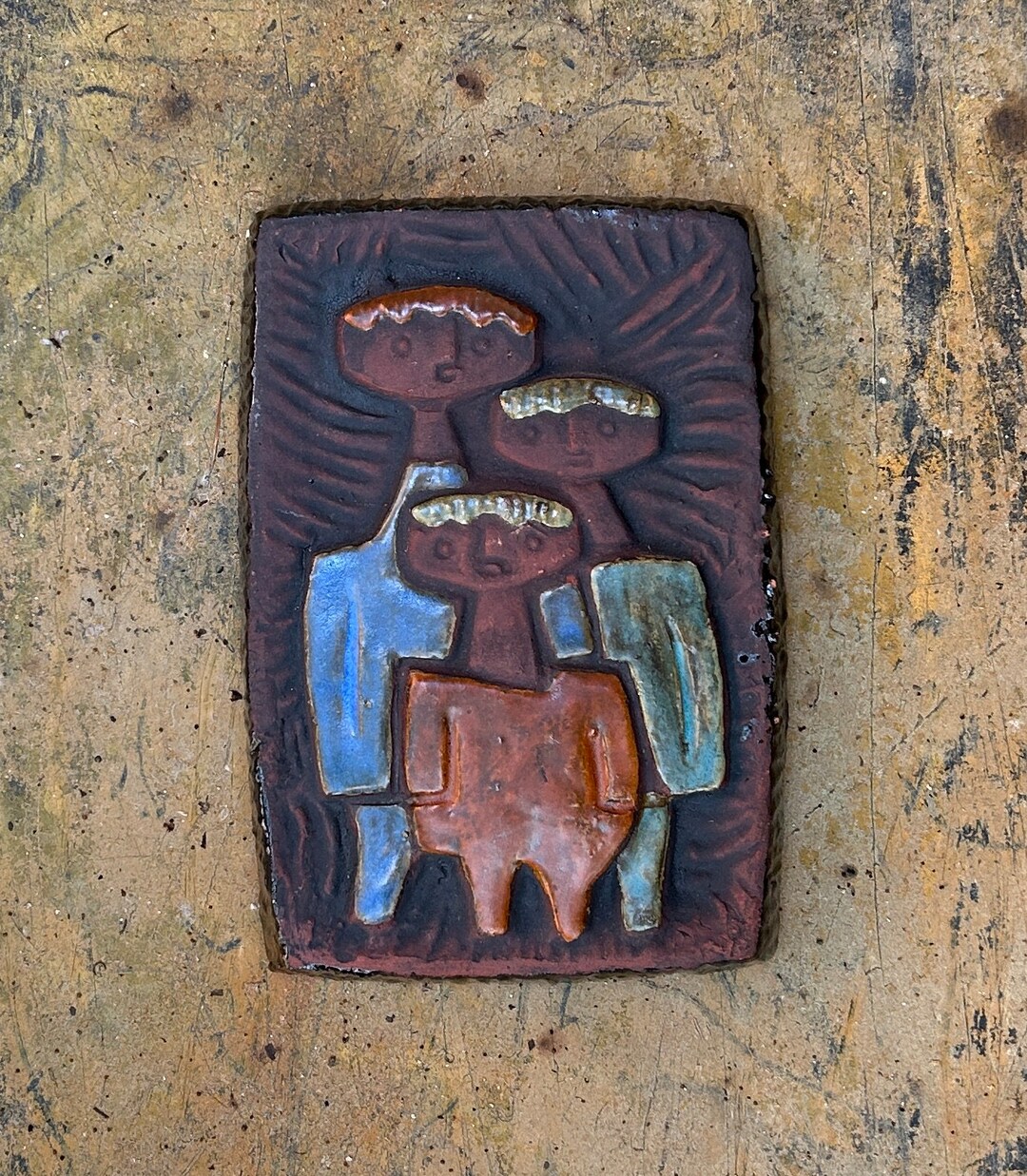 Lars Bergsten Brutalist Danish Wall Plate Tile Mod Family Group Plaque ...