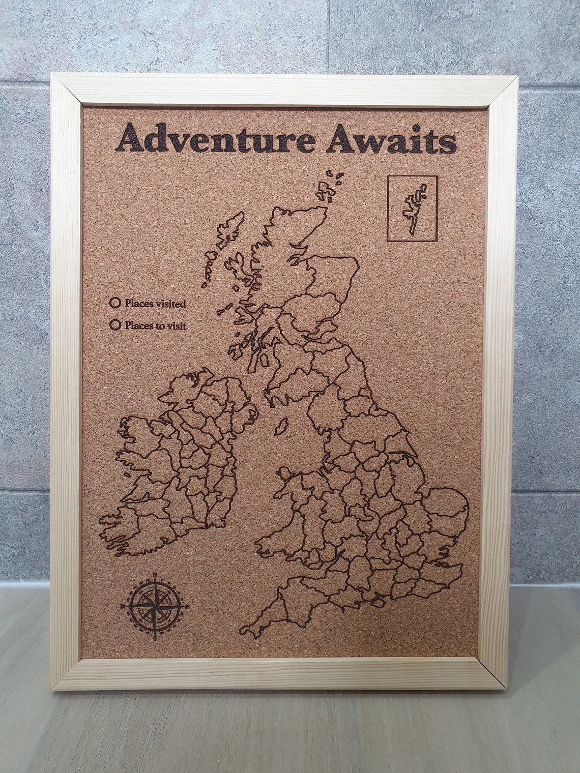 British Isles Pin Board Map in Cork With 60 Pins Engraved | Etsy UK