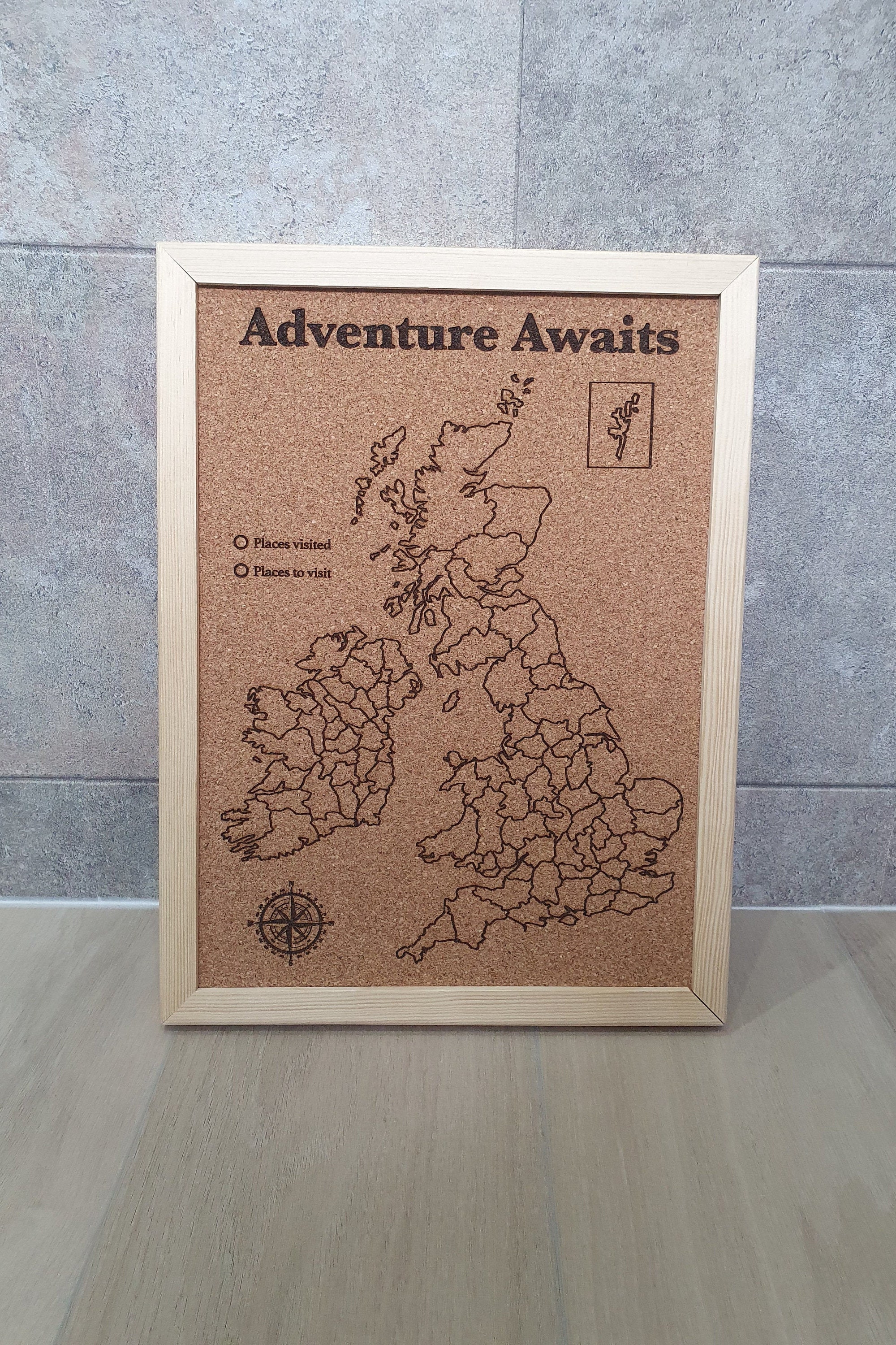 British Isles Pin Board Map in Cork With 60 Pins Engraved | Etsy UK