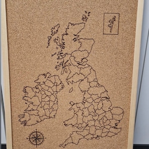 British Isles Pin Board Map in Cork With 50 Pins Large 600mm X 400mm ...