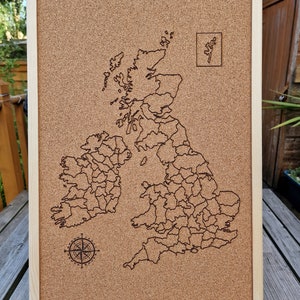 British Isles Pin Board Map in Cork With 50 Pins Large 600mm X 400mm ...