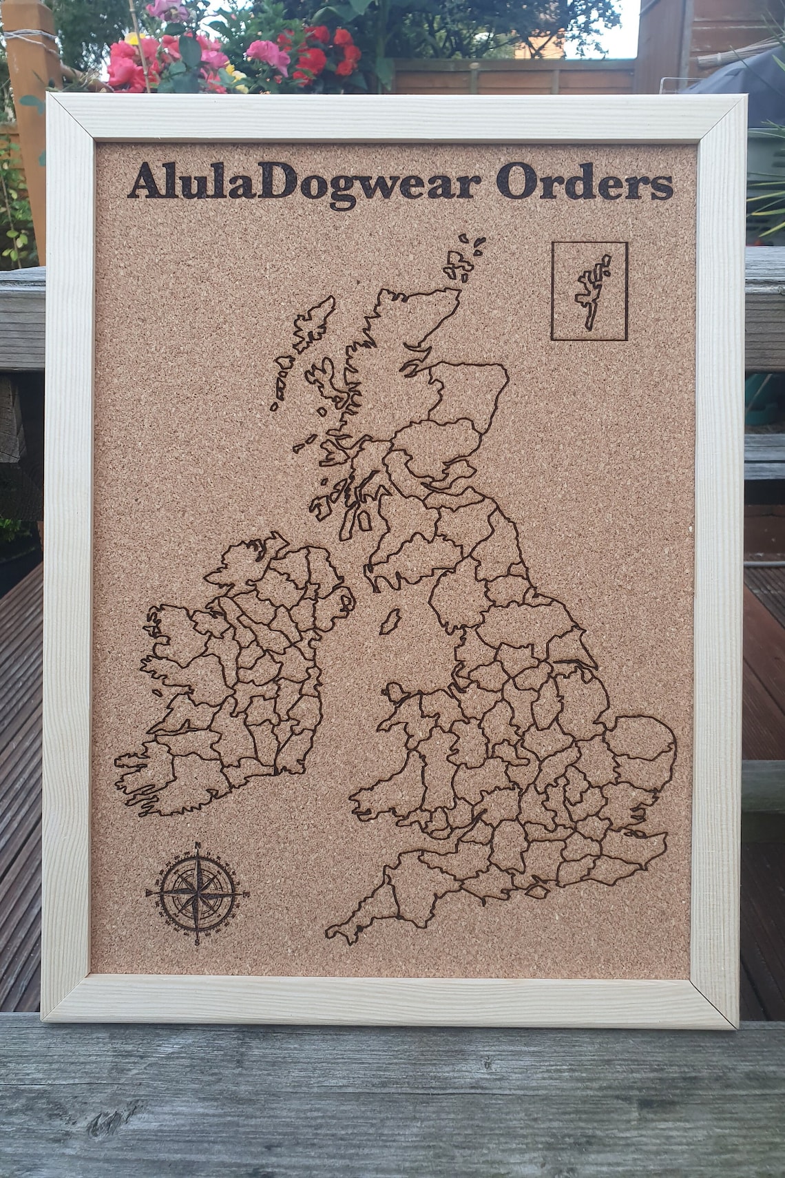 British Isles pin board map in cork with 50 pins Engraved | Etsy