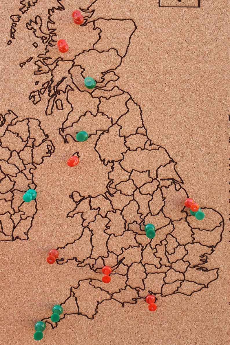 British Isles Pin Board Map in Cork With 60 Pins Engraved | Etsy UK