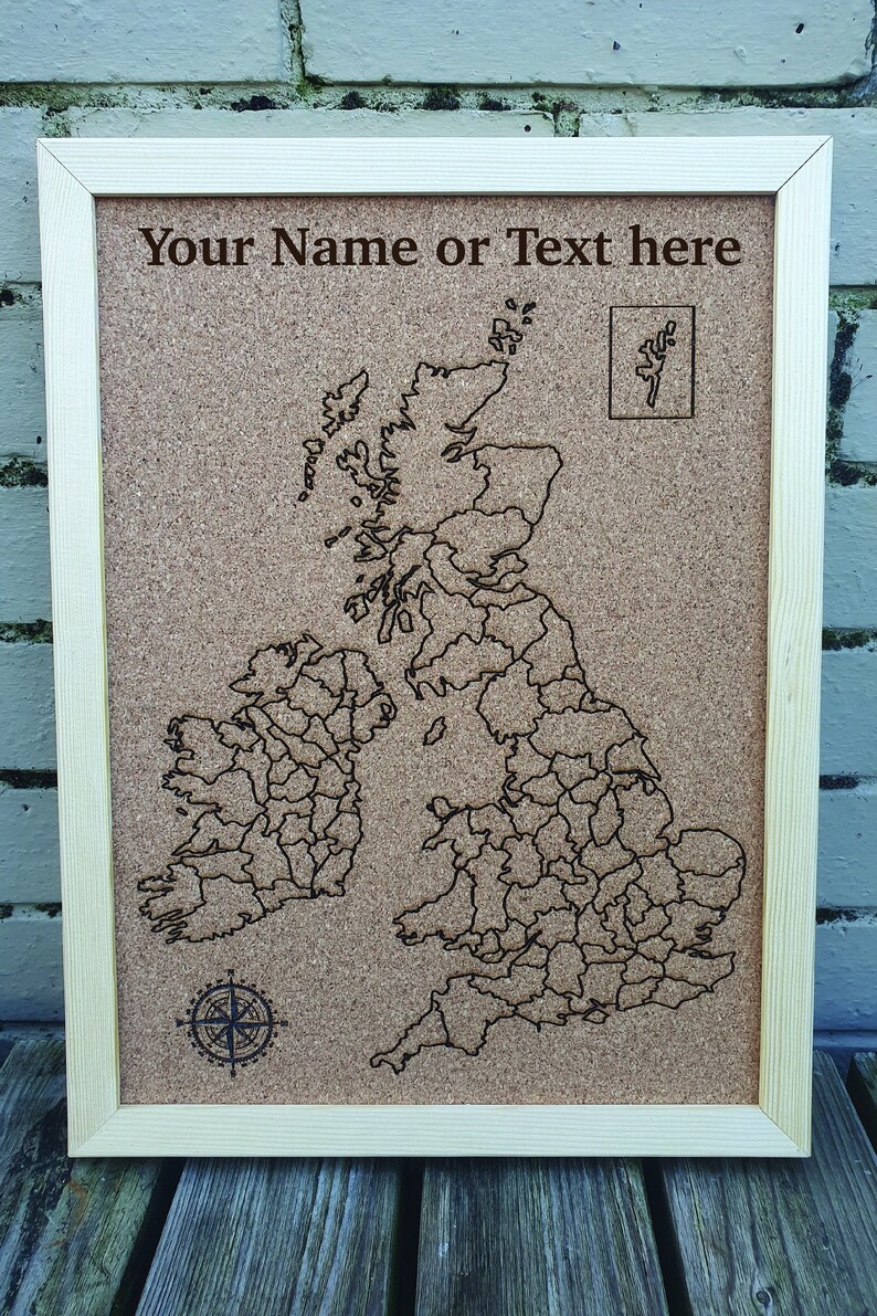 British Isles Pin Board Map in Cork With 50 Pins - Standard 400mm X ...