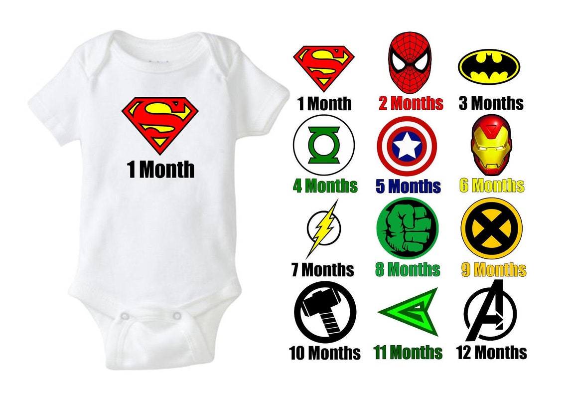 Super Hero Month Hand Printed Pigment Ink Onesie Baby Shower - Etsy