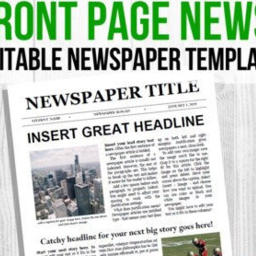 EDITABLE Newspaper Front Page Template Google Docs Newspaper - Etsy